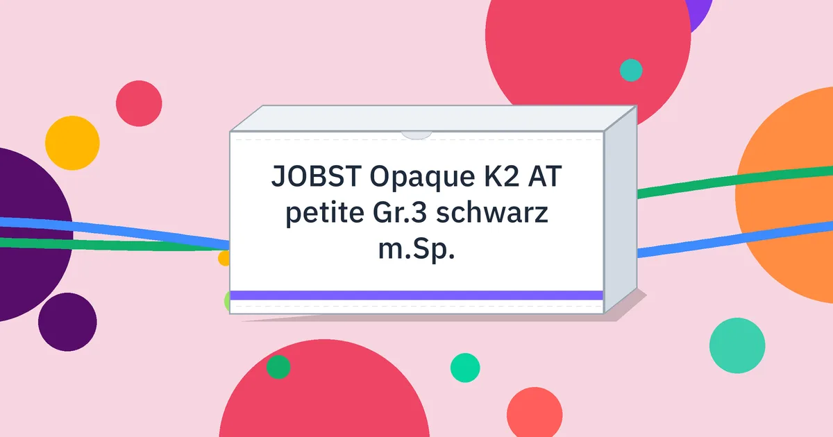 Symbolbild: Packung mit der Aufschrift JOBST Opaque K2 AT petite Gr.3 schwarz m.Sp. (PZN 10724466) – Verfügbarkeit und Bezug in Apotheken in Frankfurt am Main