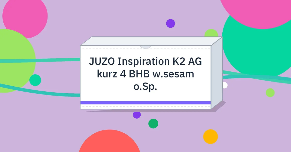 Symbolbild: Packung mit der Aufschrift JUZO Inspiration K2 AG kurz 4 BHB w.sesam o.Sp. (PZN 14850593) – Verfügbarkeit und Bezug in Apotheken in Frankfurt am Main
