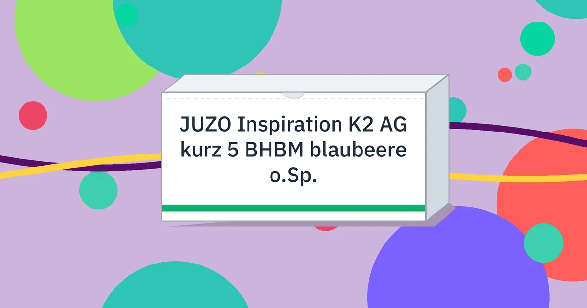 Symbolbild: Packung mit der Aufschrift JUZO Inspiration K2 AG kurz 5 BHBM blaubeere o.Sp. (PZN 14877480) – Verfügbarkeit und Bezug in Apotheken in Frankfurt am Main