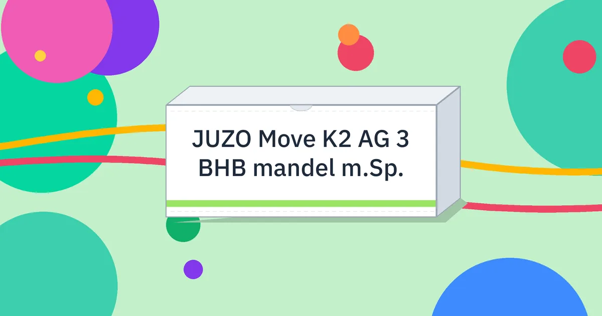 Symbolbild: Packung mit der Aufschrift JUZO Move K2 AG 3 BHB mandel m.Sp. (PZN 16637780) – Verfügbarkeit und Bezug in Apotheken in Frankfurt am Main