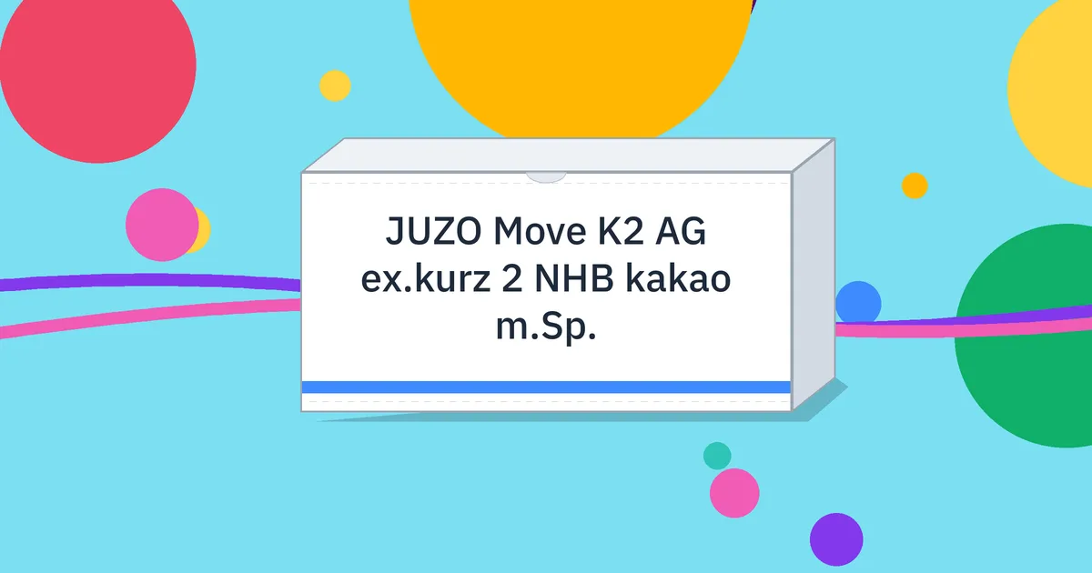 Symbolbild: Packung mit der Aufschrift JUZO Move K2 AG ex.kurz 2 NHB kakao m.Sp. (PZN 18563324) – Verfügbarkeit und Bezug in Apotheken in Frankfurt am Main