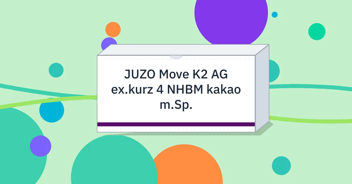 Symbolbild: Packung mit der Aufschrift JUZO Move K2 AG ex.kurz 4 NHBM kakao m.Sp. (PZN 18562945) – Verfügbarkeit und Bezug in Apotheken in Frankfurt am Main
