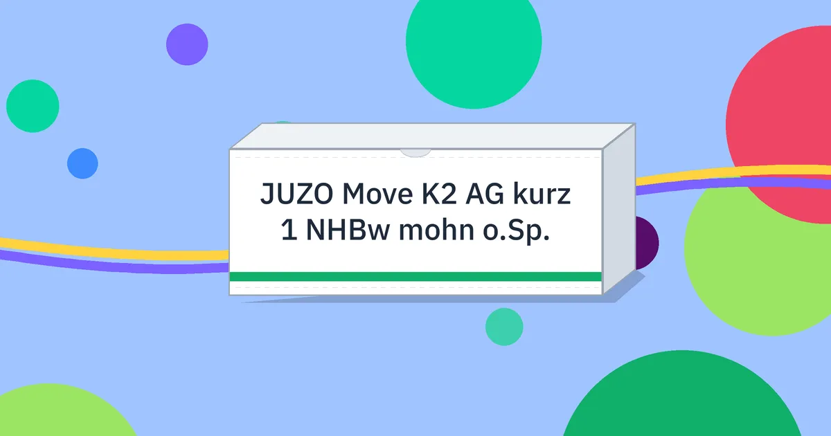 Symbolbild: Packung mit der Aufschrift JUZO Move K2 AG kurz 1 NHBw mohn o.Sp. (PZN 18560627) – Verfügbarkeit und Bezug in Apotheken in Frankfurt am Main