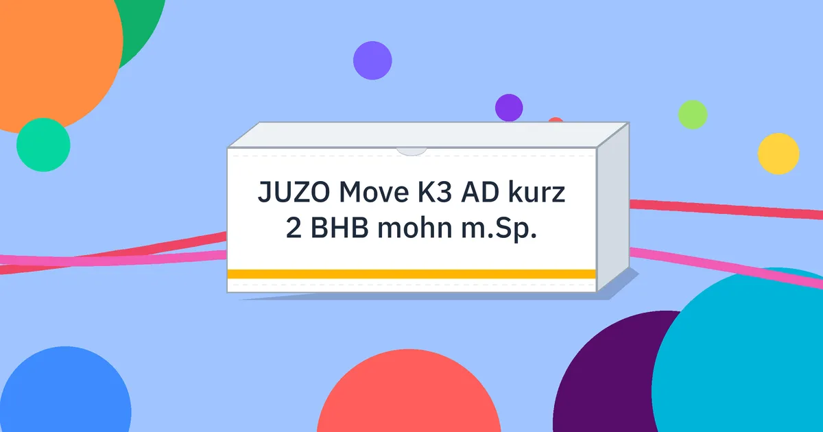 Symbolbild: Packung mit der Aufschrift JUZO Move K3 AD kurz 2 BHB mohn m.Sp. (PZN 18572317) – Verfügbarkeit und Bezug in Apotheken in Frankfurt am Main