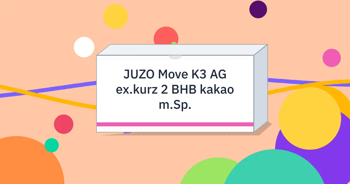Symbolbild: Packung mit der Aufschrift JUZO Move K3 AG ex.kurz 2 BHB kakao m.Sp. (PZN 18595519) – Verfügbarkeit und Bezug in Apotheken in Frankfurt am Main