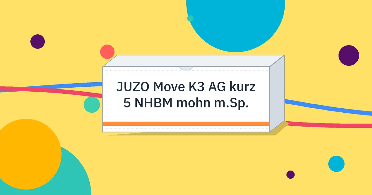 Symbolbild: Packung mit der Aufschrift JUZO Move K3 AG kurz 5 NHBM mohn m.Sp. (PZN 18590605) – Verfügbarkeit und Bezug in Apotheken in Frankfurt am Main
