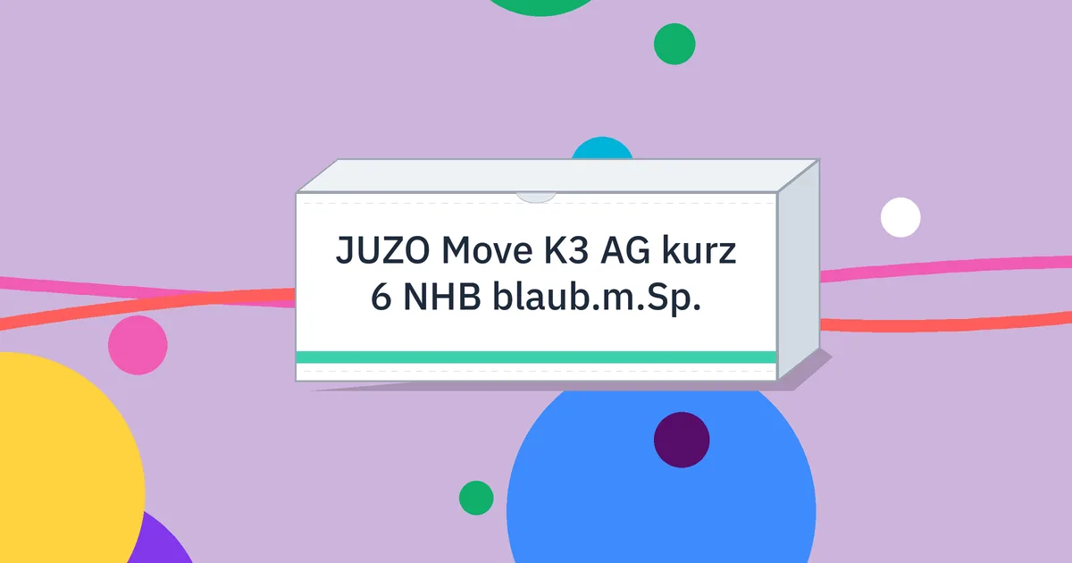 Symbolbild: Packung mit der Aufschrift JUZO Move K3 AG kurz 6 NHB blaub.m.Sp. (PZN 18590953) – Verfügbarkeit und Bezug in Apotheken in Frankfurt am Main