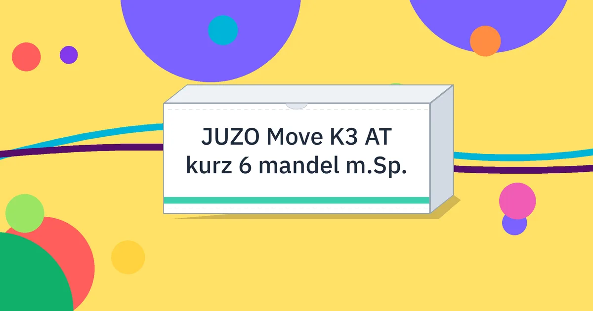 Symbolbild: Packung mit der Aufschrift JUZO Move K3 AT kurz 6 mandel m.Sp. (PZN 20683277) – Verfügbarkeit und Bezug in Apotheken in Frankfurt am Main