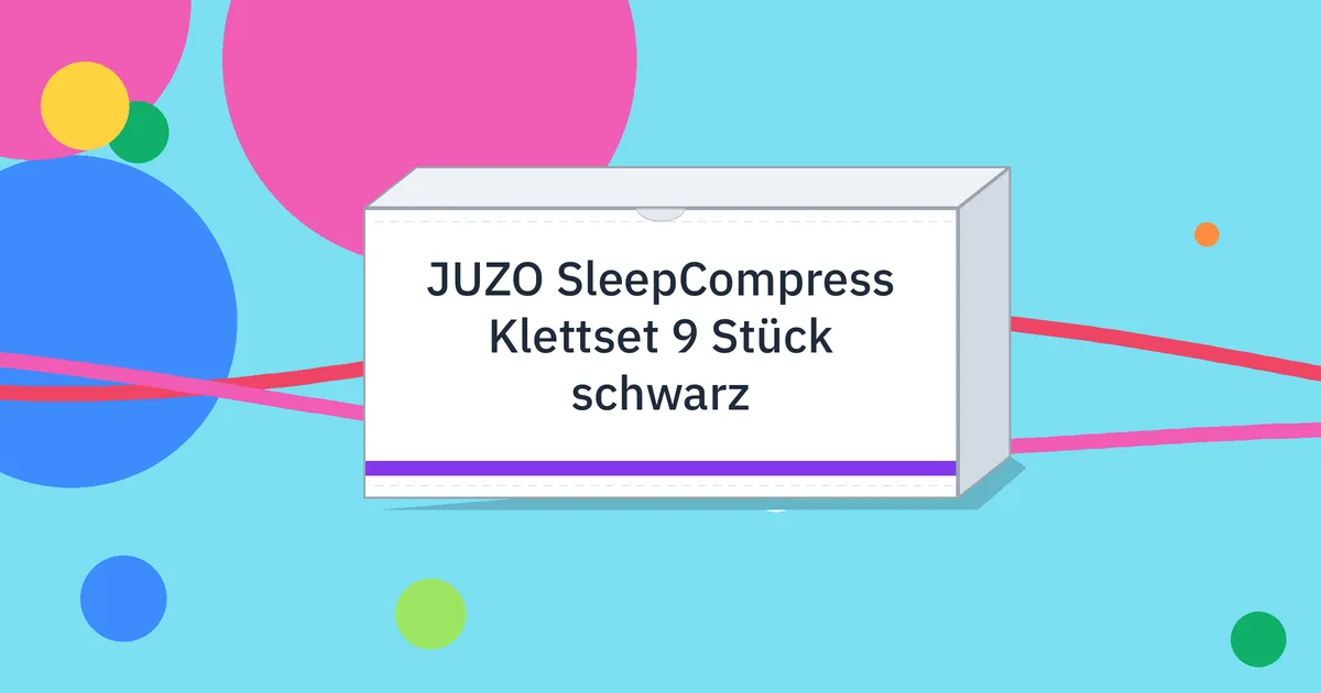Symbolbild: Packung mit der Aufschrift JUZO SleepCompress Klettset 9 Stück schwarz (PZN 19622891) – Verfügbarkeit und Bezug in Apotheken in Frankfurt am Main