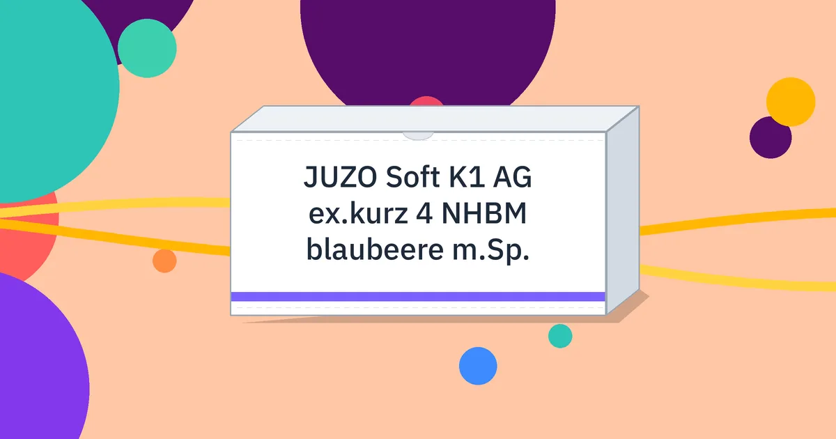 Symbolbild: Packung mit der Aufschrift JUZO Soft K1 AG ex.kurz 4 NHBM blaubeere m.Sp. (PZN 15017549) – Verfügbarkeit und Bezug in Apotheken in Frankfurt am Main