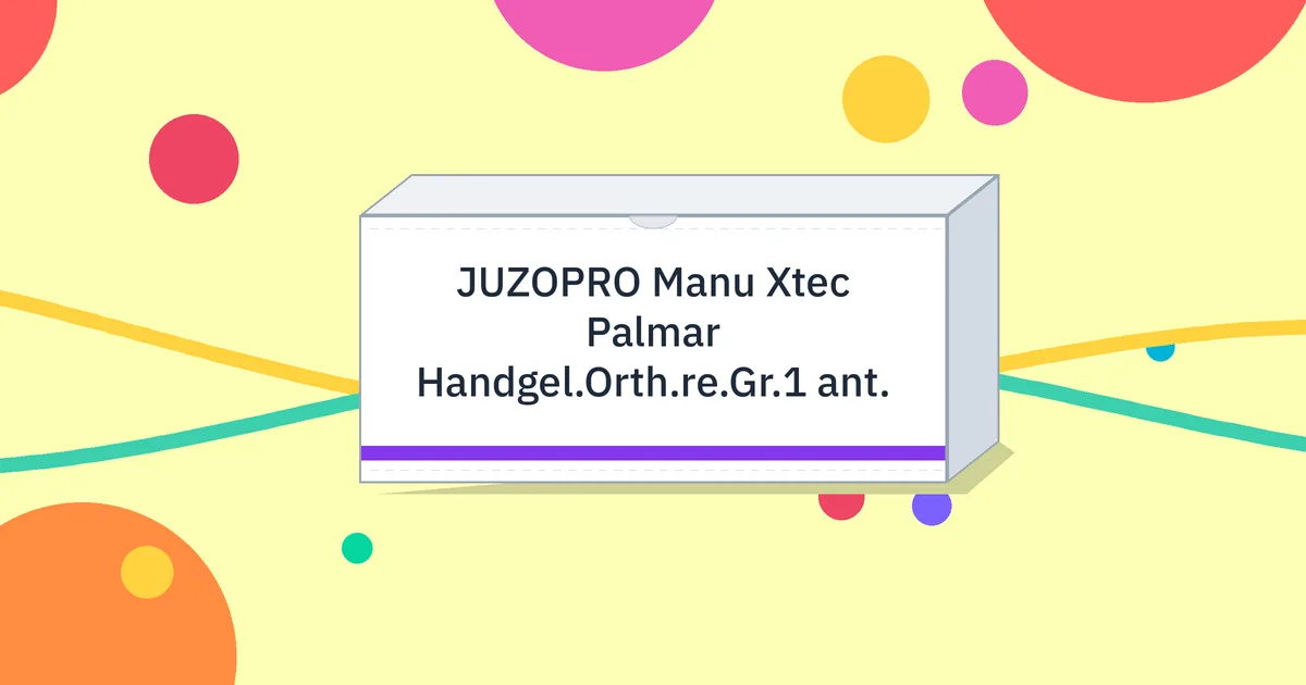 Symbolbild: Packung mit der Aufschrift JUZOPRO Manu Xtec Palmar Handgel.Orth.re.Gr.1 ant. (PZN 20052051) – Verfügbarkeit und Bezug in Apotheken in Frankfurt am Main