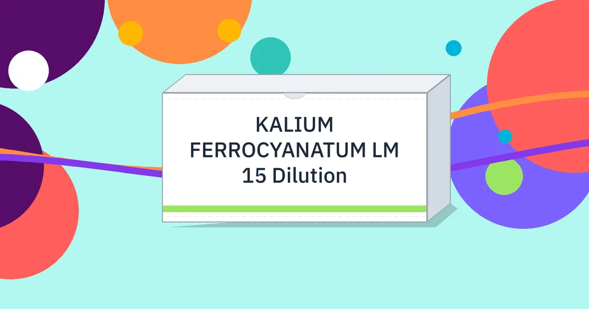 Symbolbild: Packung mit der Aufschrift KALIUM FERROCYANATUM LM 15 Dilution (PZN 12921053) – Verfügbarkeit und Bezug in Apotheken in Frankfurt am Main