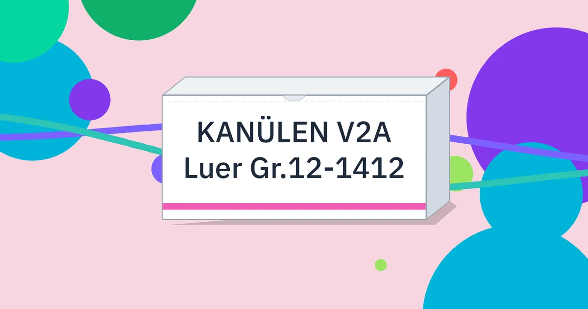 Symbolbild: Packung mit der Aufschrift KANÜLEN V2A Luer Gr.12-1412 (PZN 02439817) – Verfügbarkeit und Bezug in Apotheken in Frankfurt am Main