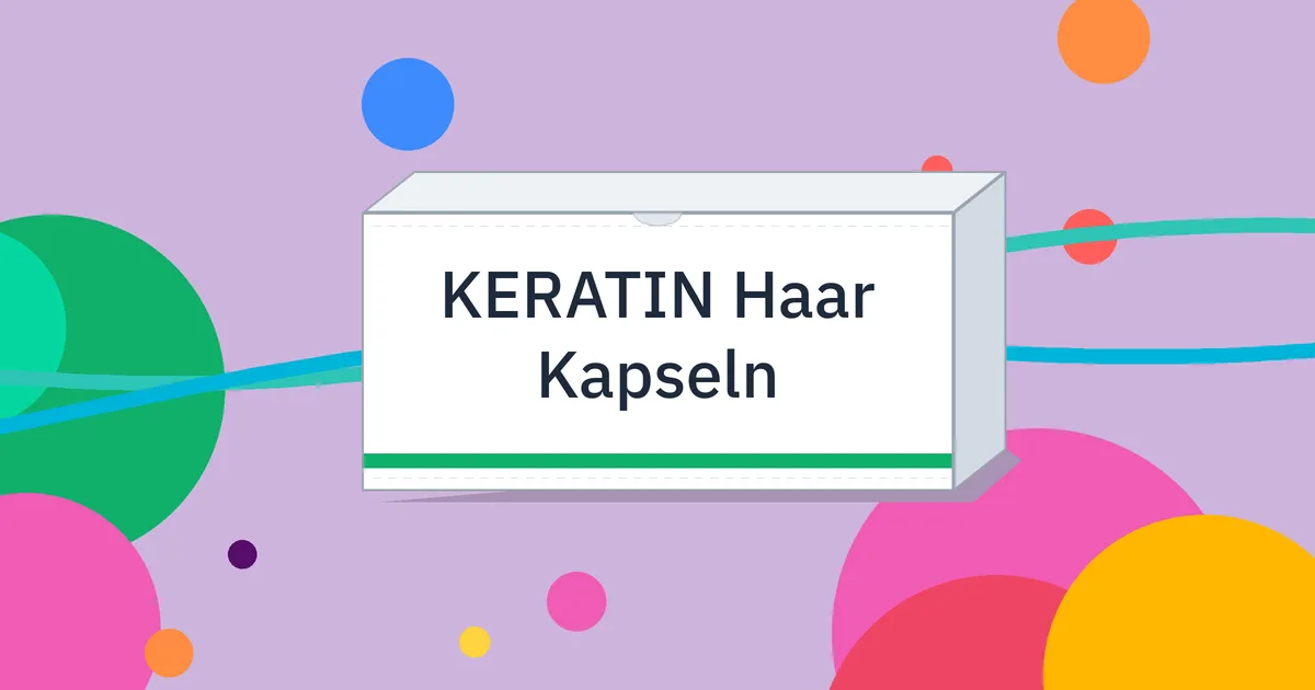 Symbolbild: Packung mit der Aufschrift KERATIN Haar Kapseln (PZN 19252684) – Verfügbarkeit und Bezug in Apotheken in Frankfurt am Main