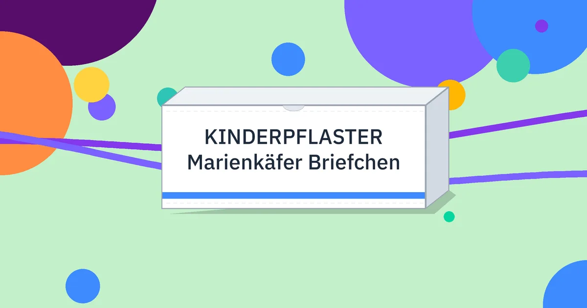 Symbolbild: Packung mit der Aufschrift KINDERPFLASTER Marienkäfer Briefchen (PZN 18663238) – Verfügbarkeit und Bezug in Apotheken in Frankfurt am Main