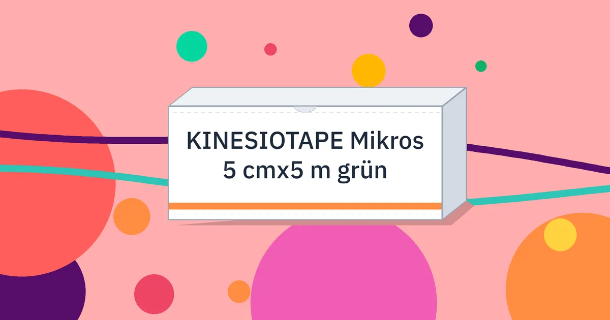 Symbolbild: Packung mit der Aufschrift KINESIOTAPE Mikros 5 cmx5 m grün (PZN 11249091) – Verfügbarkeit und Bezug in Apotheken in Frankfurt am Main
