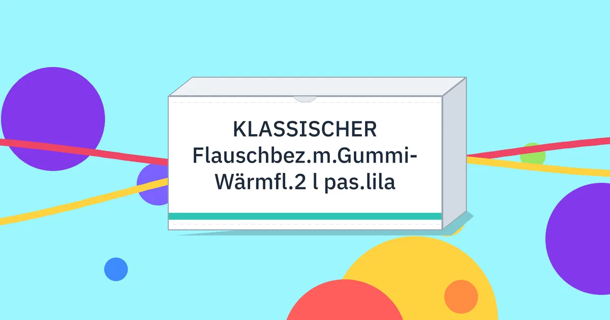 Symbolbild: Packung mit der Aufschrift KLASSISCHER Flauschbez.m.Gummi-Wärmfl.2 l pas.lila (PZN 18793403) – Verfügbarkeit und Bezug in Apotheken in Frankfurt am Main