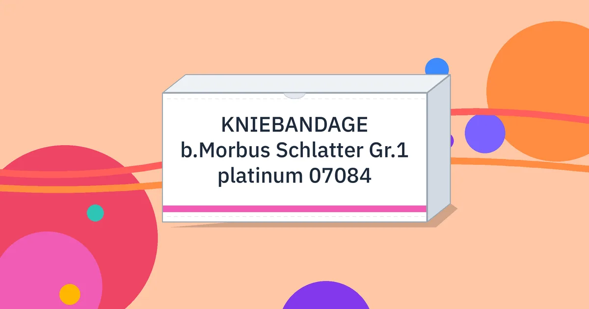 Symbolbild: Packung mit der Aufschrift KNIEBANDAGE b.Morbus Schlatter Gr.1 platinum 07084 (PZN 06826675) – Verfügbarkeit und Bezug in Apotheken in Frankfurt am Main
