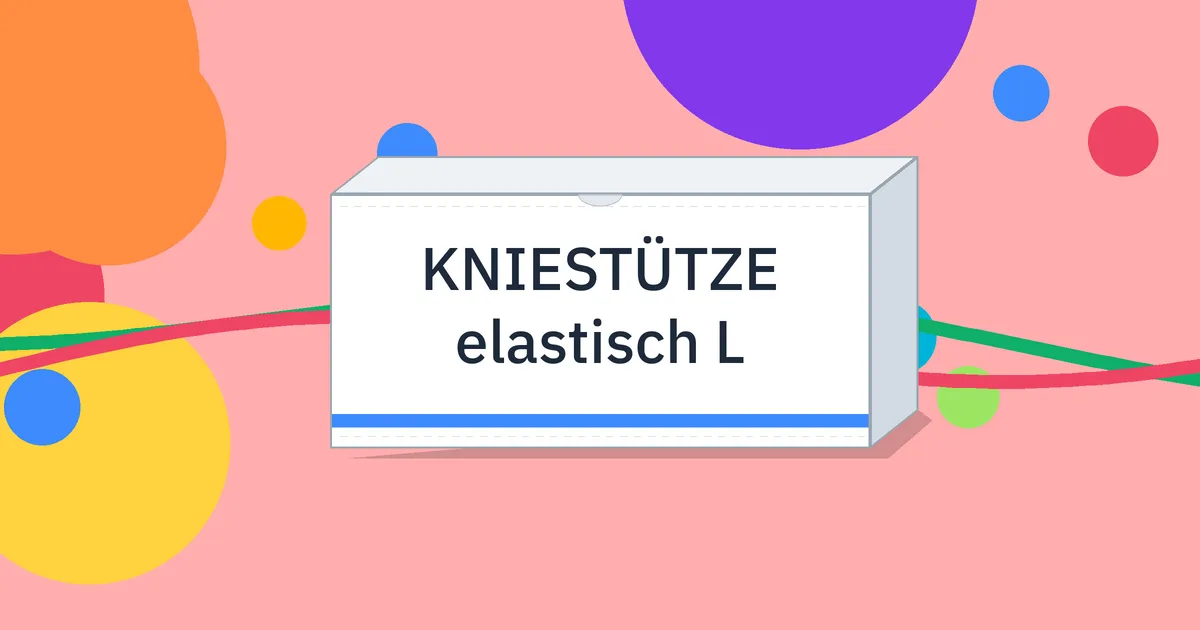 Symbolbild: Packung mit der Aufschrift KNIESTÜTZE elastisch L (PZN 19071528) – Verfügbarkeit und Bezug in Apotheken in Frankfurt am Main