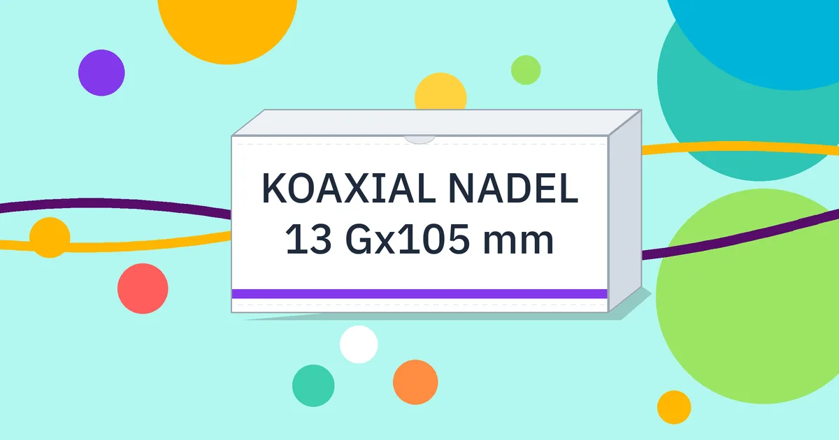 Symbolbild: Packung mit der Aufschrift KOAXIAL NADEL 13 Gx105 mm (PZN 19529536) – Verfügbarkeit und Bezug in Apotheken in Frankfurt am Main