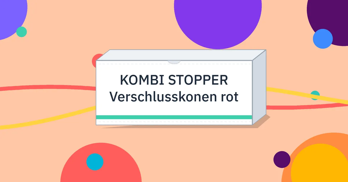 Symbolbild: Packung mit der Aufschrift KOMBI STOPPER Verschlusskonen rot (PZN 09461659) – Verfügbarkeit und Bezug in Apotheken in Frankfurt am Main
