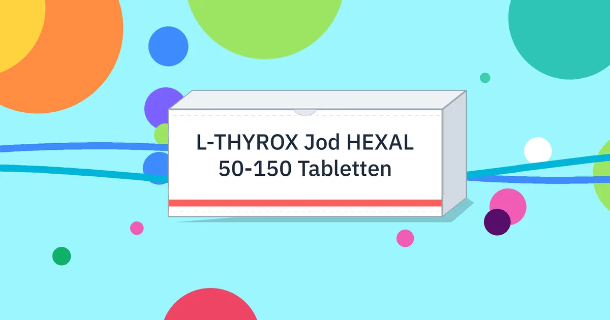Symbolbild: Packung mit der Aufschrift L-THYROX Jod HEXAL 50-150 Tabletten (PZN 04116024) – Verfügbarkeit und Bezug in Apotheken in Frankfurt am Main