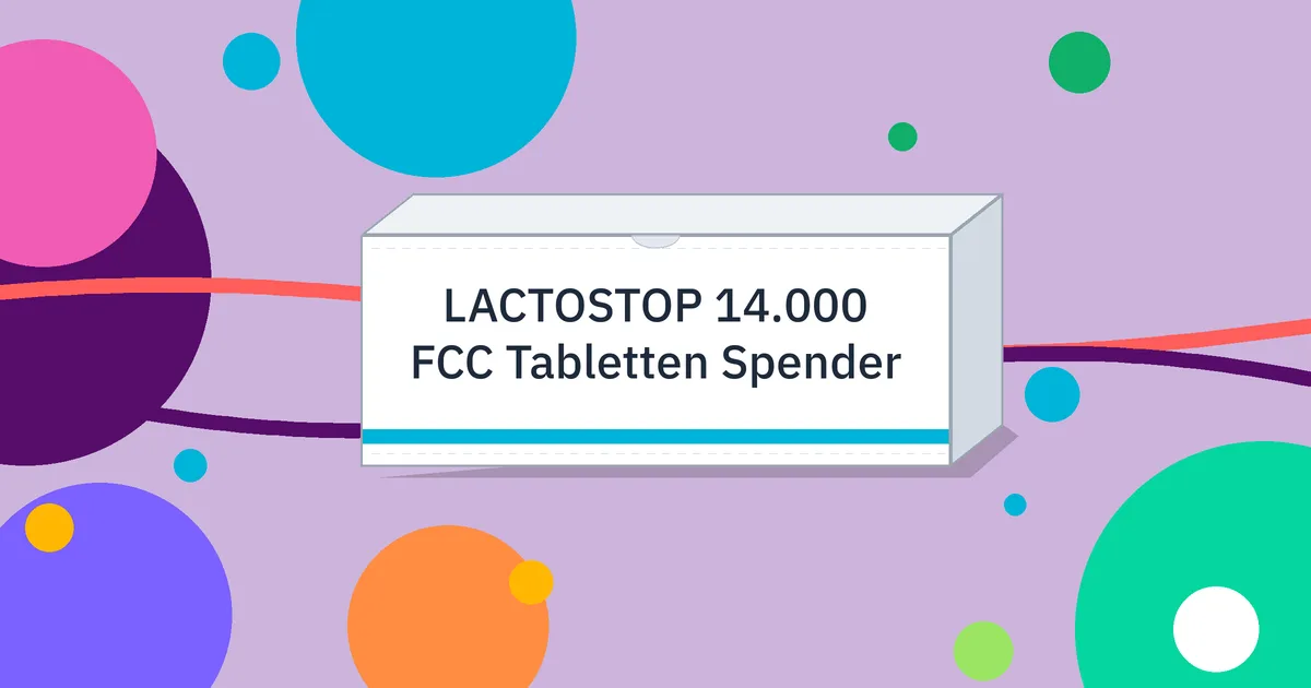 Symbolbild: Packung mit der Aufschrift LACTOSTOP 14.000 FCC Tabletten Spender (PZN 09718259) – Verfügbarkeit und Bezug in Apotheken in Frankfurt am Main