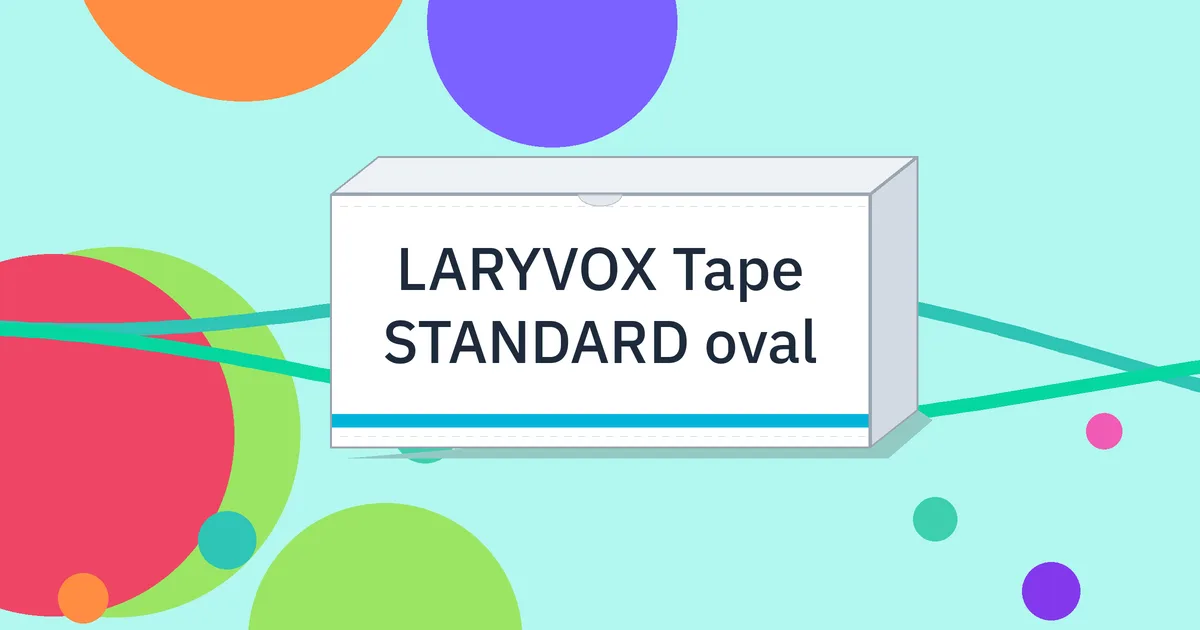 Symbolbild: Packung mit der Aufschrift LARYVOX Tape STANDARD oval (PZN 03891353) – Verfügbarkeit und Bezug in Apotheken in Frankfurt am Main