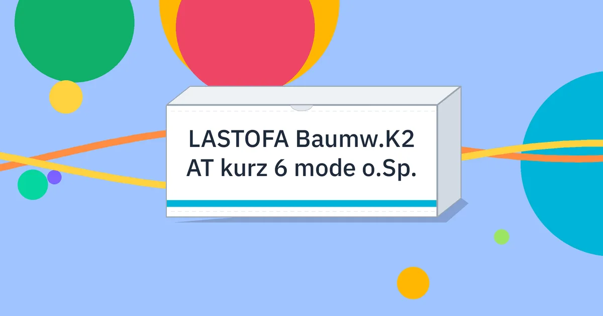 Symbolbild: Packung mit der Aufschrift LASTOFA Baumw.K2 AT kurz 6 mode o.Sp. (PZN 01952197) – Verfügbarkeit und Bezug in Apotheken in Frankfurt am Main
