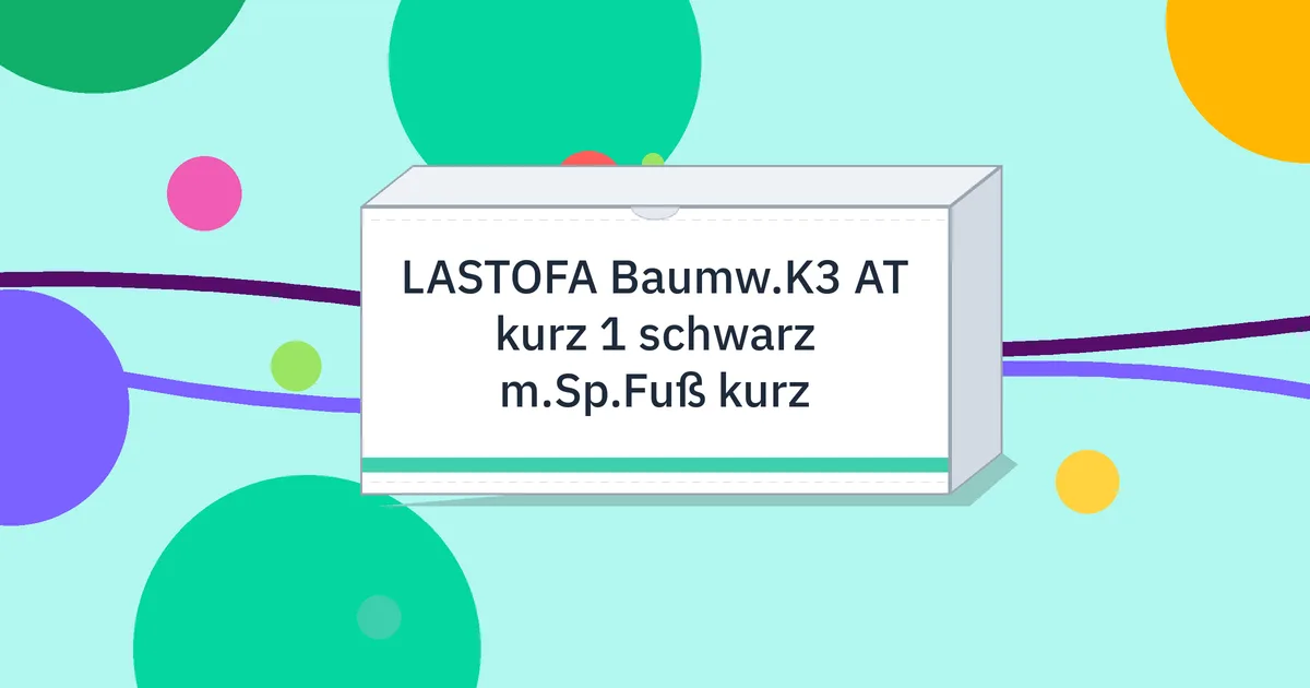 Symbolbild: Packung mit der Aufschrift LASTOFA Baumw.K3 AT kurz 1 schwarz m.Sp.Fuß kurz (PZN 01958739) – Verfügbarkeit und Bezug in Apotheken in Frankfurt am Main