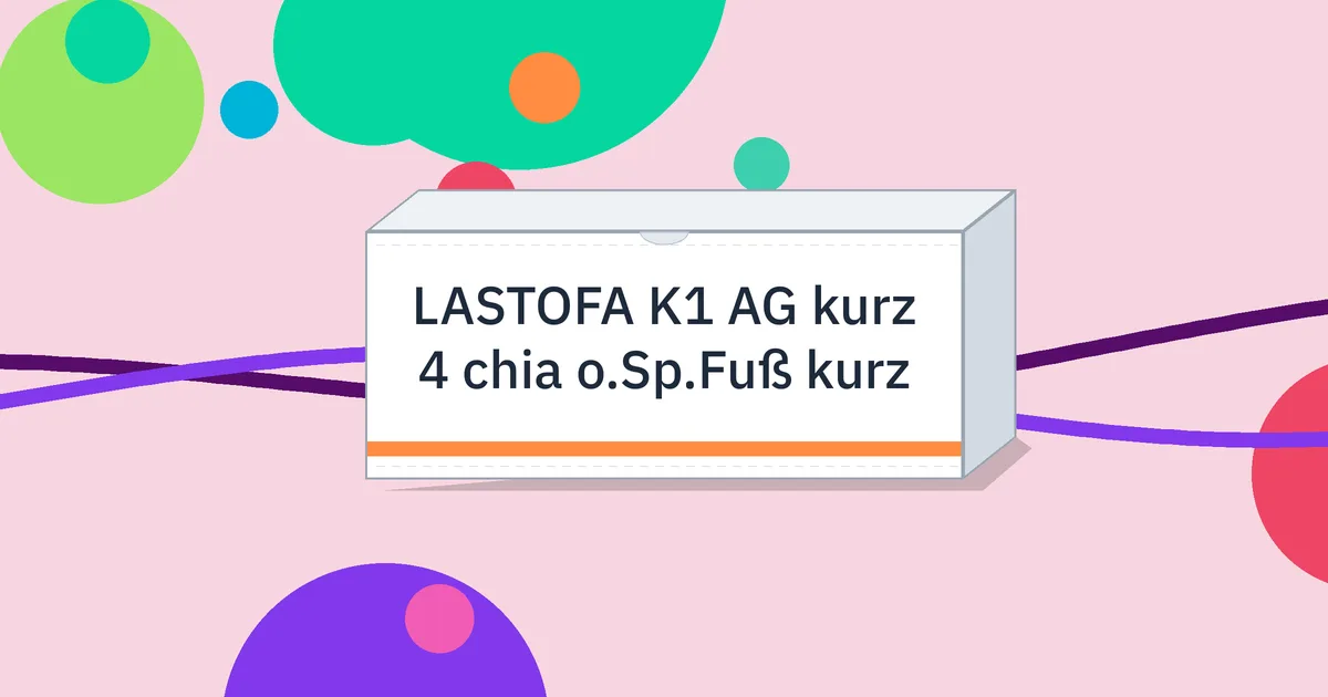 Symbolbild: Packung mit der Aufschrift LASTOFA K1 AG kurz 4 chia o.Sp.Fuß kurz (PZN 13791836) – Verfügbarkeit und Bezug in Apotheken in Frankfurt am Main