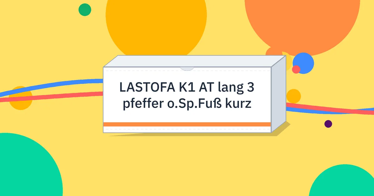 Symbolbild: Packung mit der Aufschrift LASTOFA K1 AT lang 3 pfeffer o.Sp.Fuß kurz (PZN 13796041) – Verfügbarkeit und Bezug in Apotheken in Frankfurt am Main