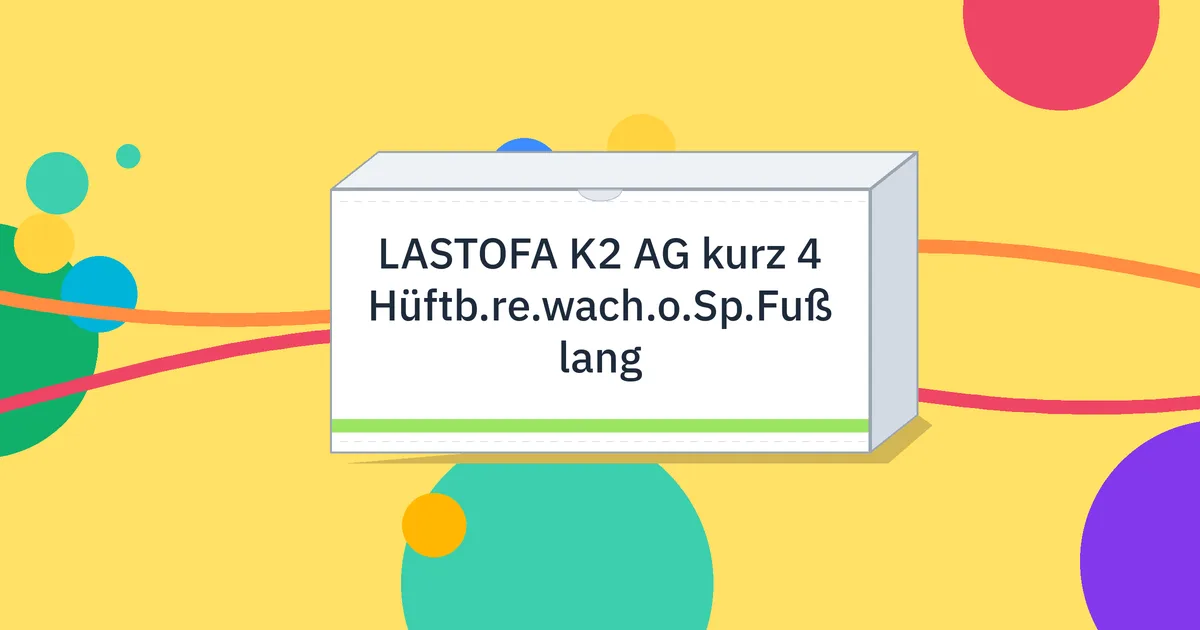 Symbolbild: Packung mit der Aufschrift LASTOFA K2 AG kurz 4 Hüftb.re.wach.o.Sp.Fuß lang (PZN 14152469) – Verfügbarkeit und Bezug in Apotheken in Frankfurt am Main