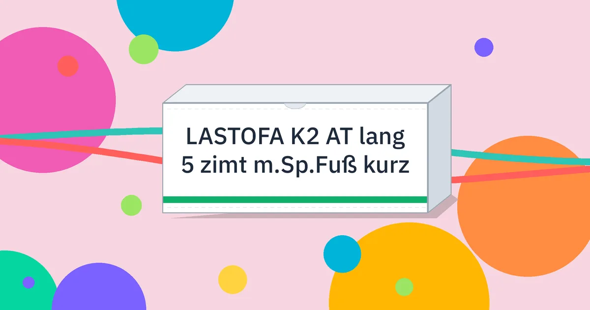 Symbolbild: Packung mit der Aufschrift LASTOFA K2 AT lang 5 zimt m.Sp.Fuß kurz (PZN 13809654) – Verfügbarkeit und Bezug in Apotheken in Frankfurt am Main