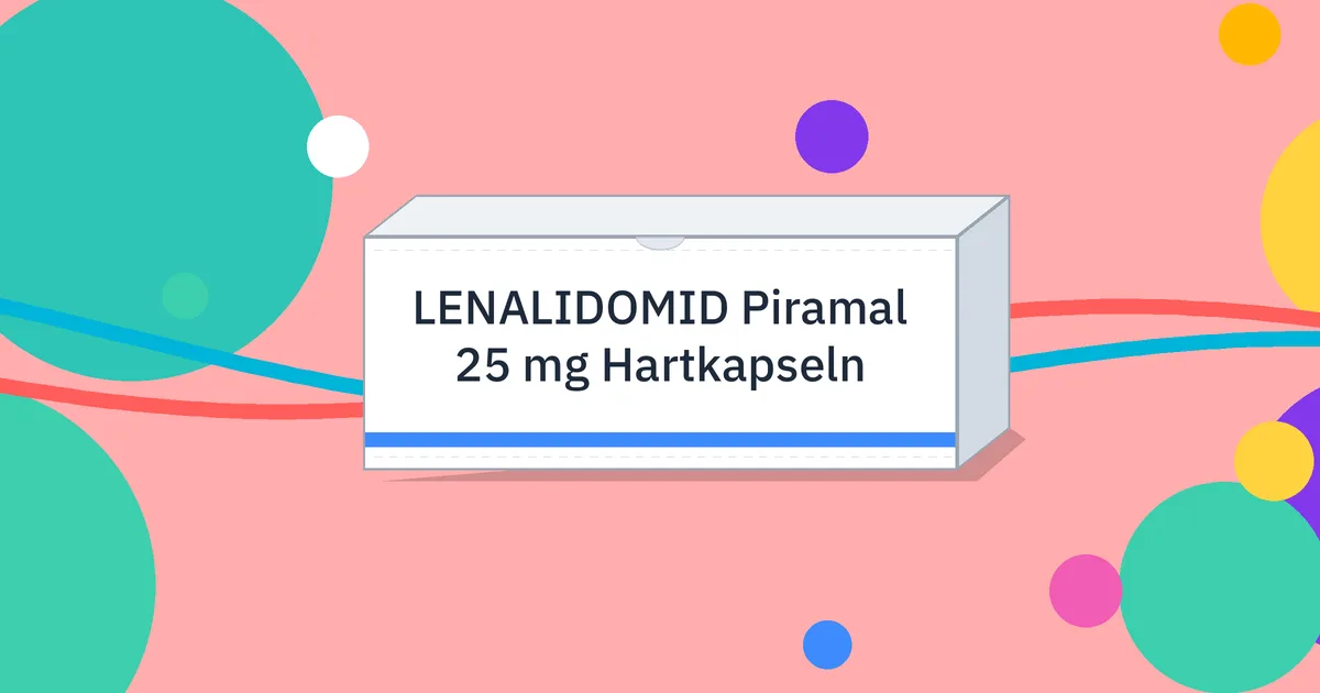 Symbolbild: Packung mit der Aufschrift LENALIDOMID Piramal 25 mg Hartkapseln (PZN 17621456) – Verfügbarkeit und Bezug in Apotheken in Frankfurt am Main