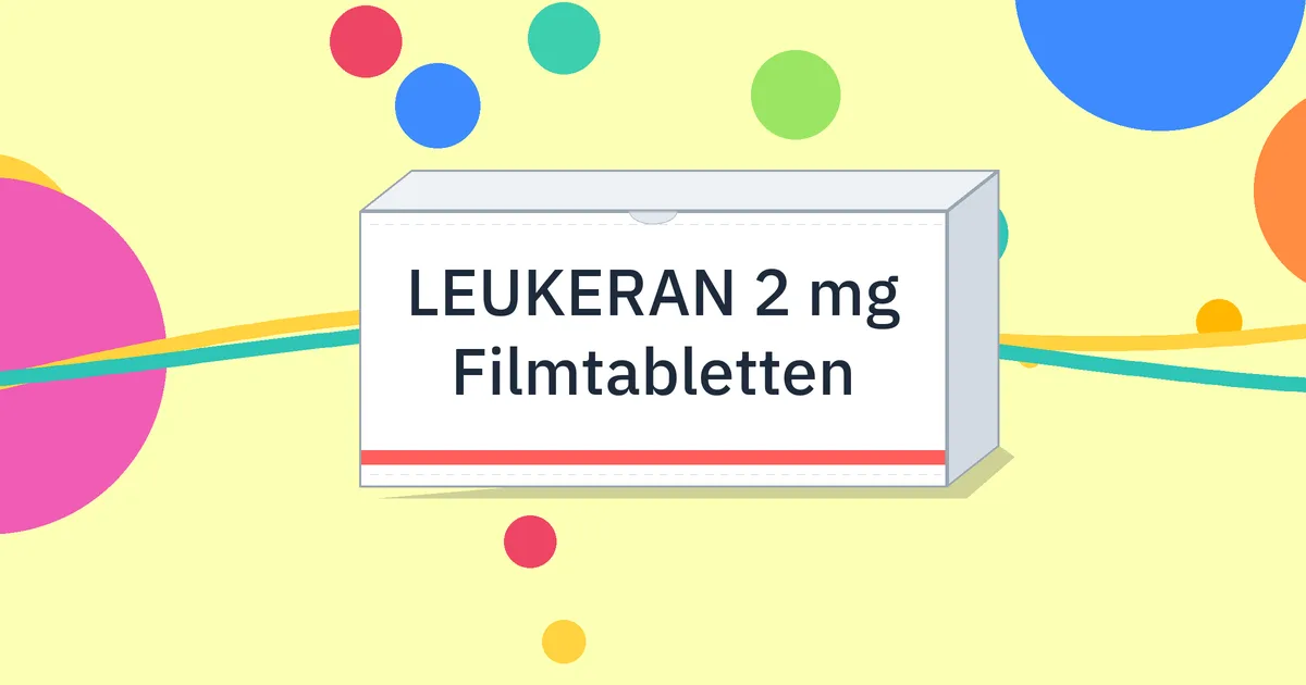 Symbolbild: Packung mit der Aufschrift LEUKERAN 2 mg Filmtabletten (PZN 01263954) – Verfügbarkeit und Bezug in Apotheken in Frankfurt am Main