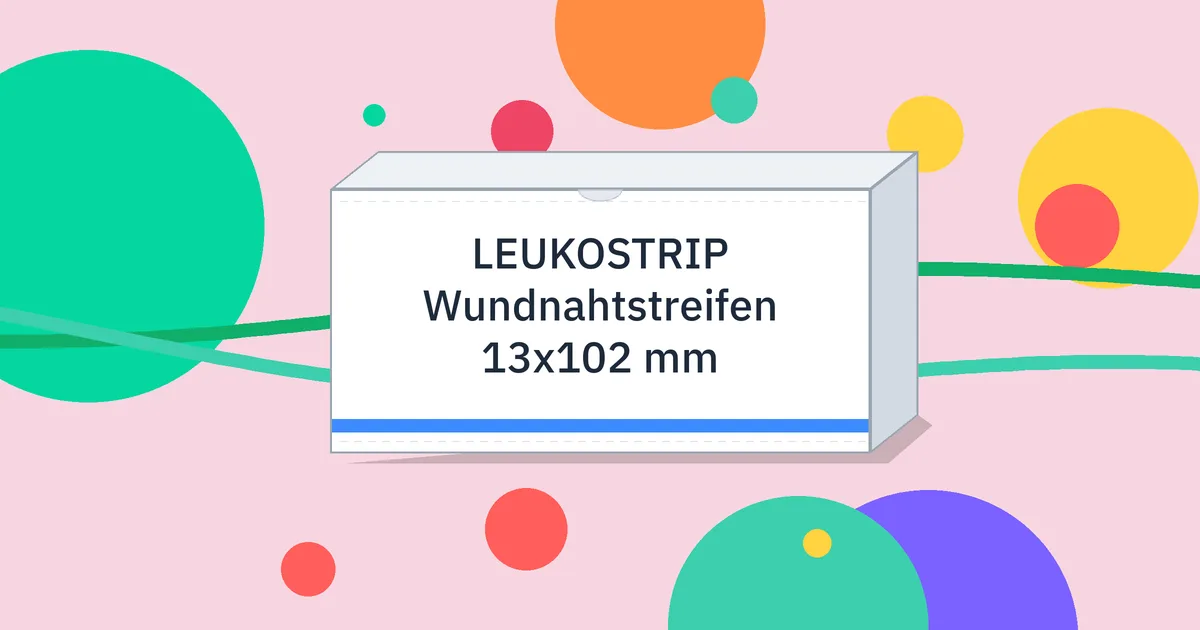 Symbolbild: Packung mit der Aufschrift LEUKOSTRIP Wundnahtstreifen 13x102 mm (PZN 19701656) – Verfügbarkeit und Bezug in Apotheken in Frankfurt am Main
