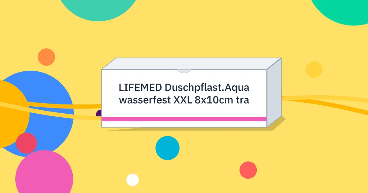 Symbolbild: Packung mit der Aufschrift LIFEMED Duschpflast.Aqua wasserfest XXL 8x10cm tra (PZN 18097997) – Verfügbarkeit und Bezug in Apotheken in Frankfurt am Main