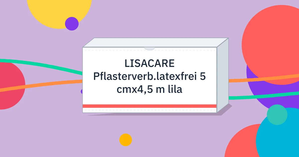 Symbolbild: Packung mit der Aufschrift LISACARE Pflasterverb.latexfrei 5 cmx4,5 m lila (PZN 18324849) – Verfügbarkeit und Bezug in Apotheken in Frankfurt am Main