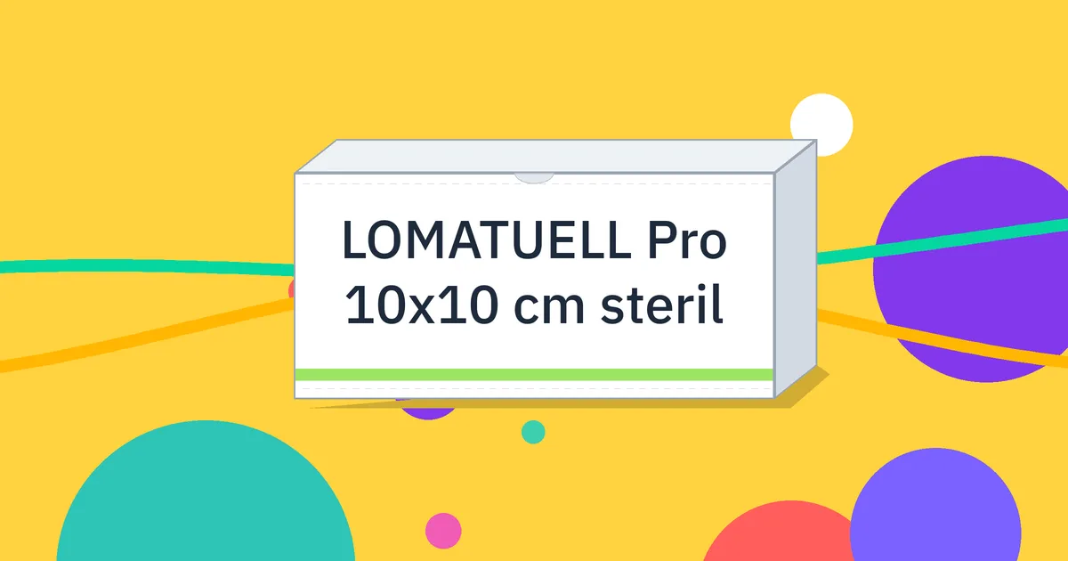 Symbolbild: Packung mit der Aufschrift LOMATUELL Pro 10x10 cm steril (PZN 10005116) – Verfügbarkeit und Bezug in Apotheken in Frankfurt am Main