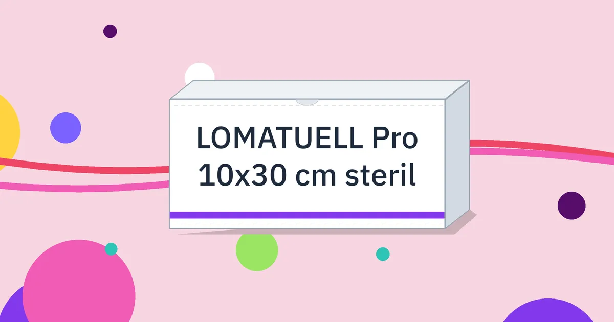 Symbolbild: Packung mit der Aufschrift LOMATUELL Pro 10x30 cm steril (PZN 20079216) – Verfügbarkeit und Bezug in Apotheken in Frankfurt am Main