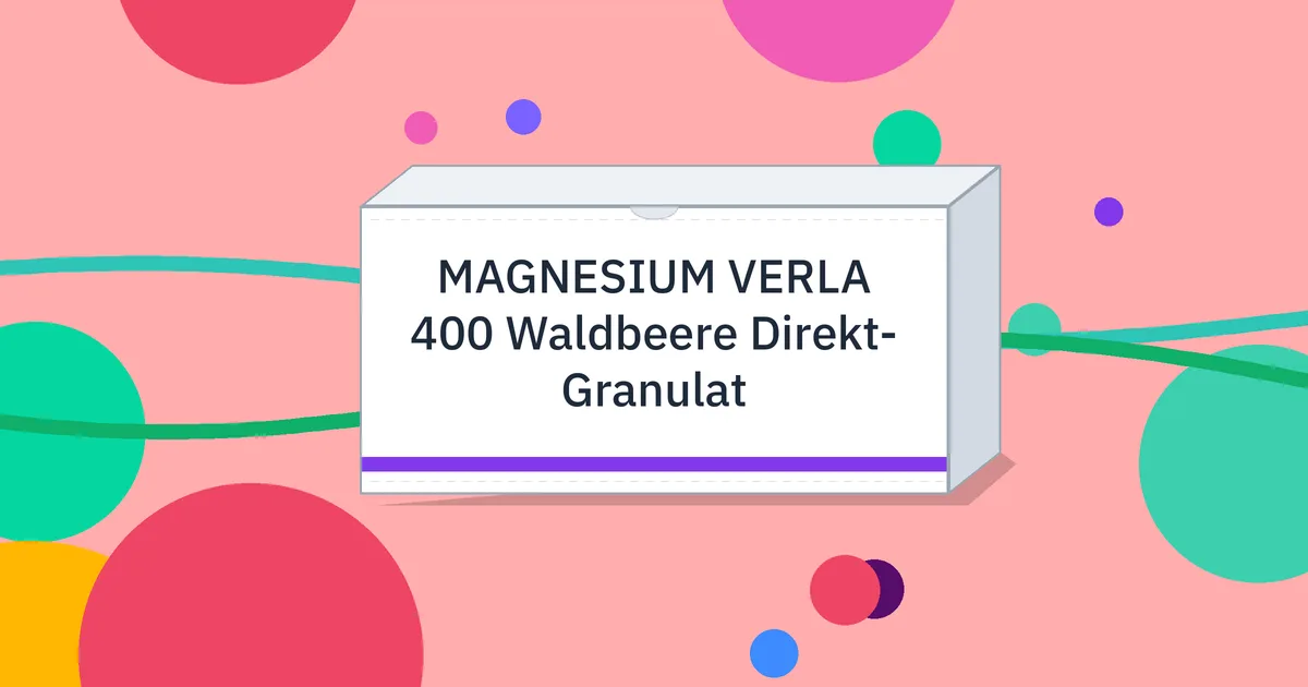 Symbolbild: Packung mit der Aufschrift MAGNESIUM VERLA 400 Waldbeere Direkt-Granulat (PZN 18263852) – Verfügbarkeit und Bezug in Apotheken in Frankfurt am Main