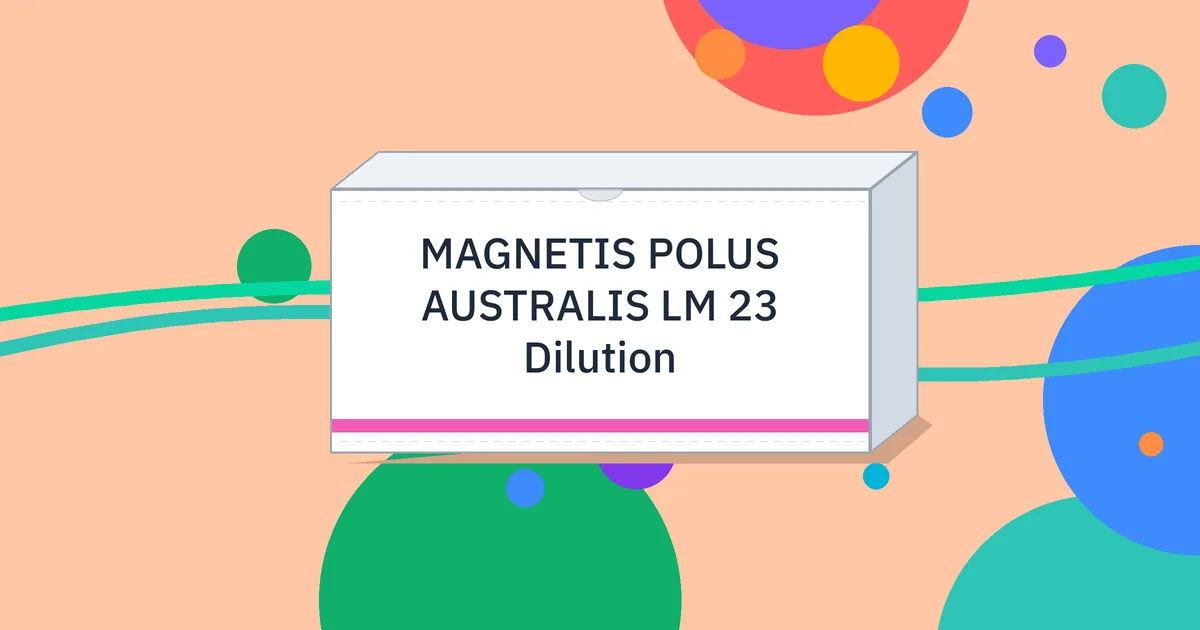Symbolbild: Packung mit der Aufschrift MAGNETIS POLUS AUSTRALIS LM 23 Dilution (PZN 12941564) – Verfügbarkeit und Bezug in Apotheken in Frankfurt am Main