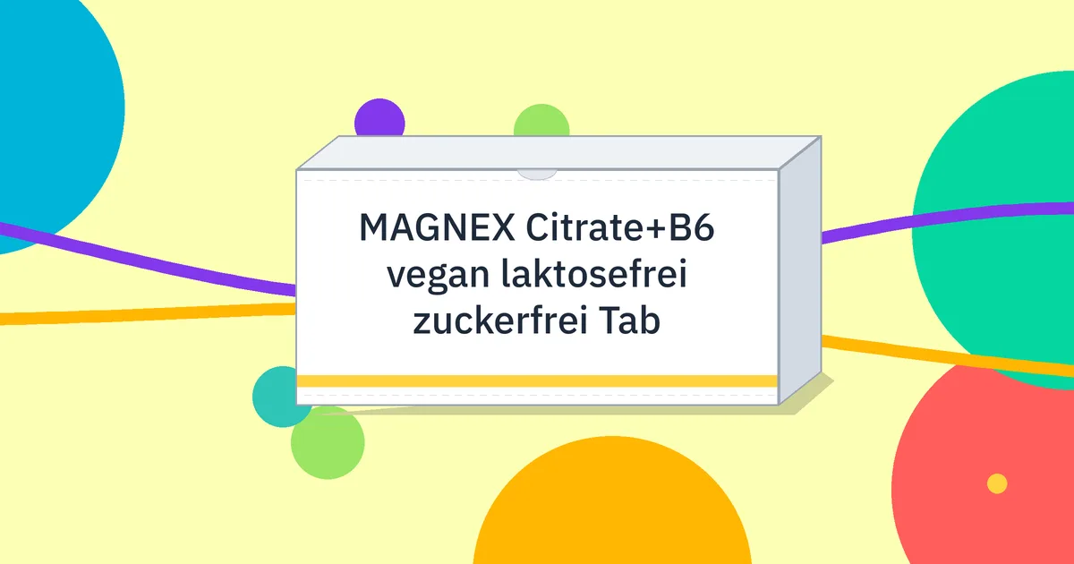 Symbolbild: Packung mit der Aufschrift MAGNEX Citrate+B6 vegan laktosefrei zuckerfrei Tab (PZN 16752251) – Verfügbarkeit und Bezug in Apotheken in Frankfurt am Main