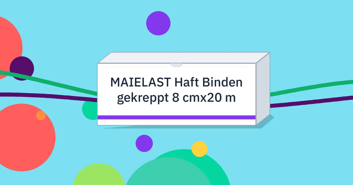 Symbolbild: Packung mit der Aufschrift MAIELAST Haft Binden gekreppt 8 cmx20 m (PZN 08889289) – Verfügbarkeit und Bezug in Apotheken in Frankfurt am Main