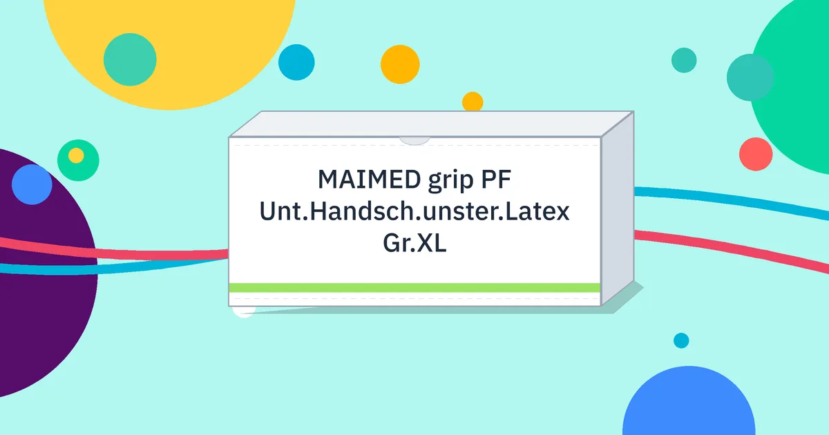 Symbolbild: Packung mit der Aufschrift MAIMED grip PF Unt.Handsch.unster.Latex Gr.XL (PZN 03307437) – Verfügbarkeit und Bezug in Apotheken in Frankfurt am Main