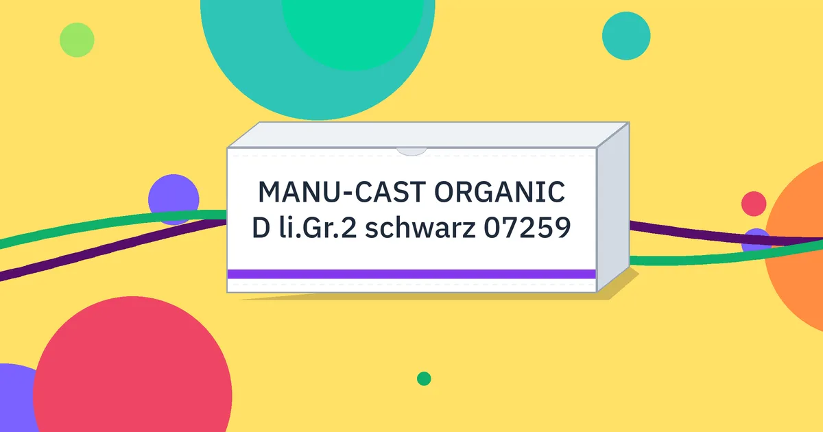 Symbolbild: Packung mit der Aufschrift MANU-CAST ORGANIC D li.Gr.2 schwarz 07259 (PZN 17889992) – Verfügbarkeit und Bezug in Apotheken in Frankfurt am Main