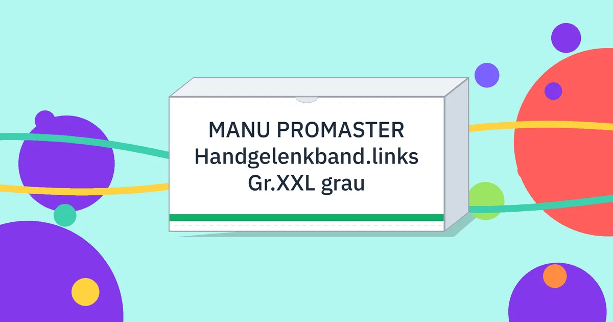 Symbolbild: Packung mit der Aufschrift MANU PROMASTER Handgelenkband.links Gr.XXL grau (PZN 10927620) – Verfügbarkeit und Bezug in Apotheken in Frankfurt am Main