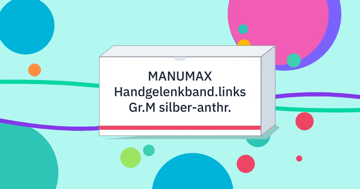 Symbolbild: Packung mit der Aufschrift MANUMAX Handgelenkband.links Gr.M silber-anthr. (PZN 11096776) – Verfügbarkeit und Bezug in Apotheken in Frankfurt am Main