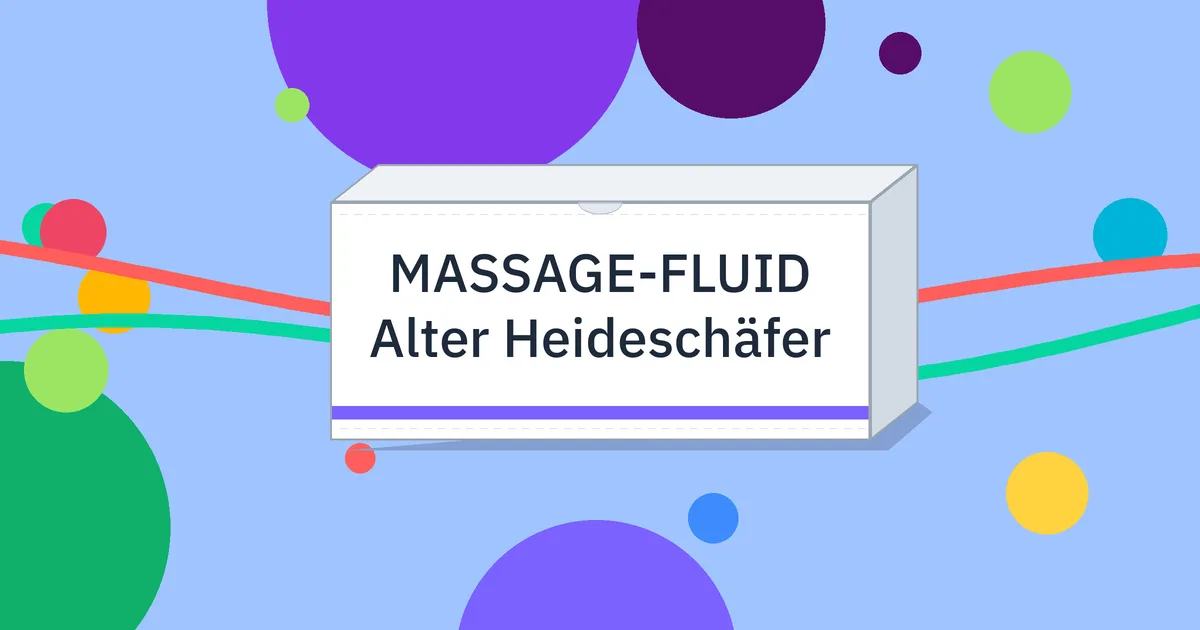 Symbolbild: Packung mit der Aufschrift MASSAGE-FLUID Alter Heideschäfer (PZN 18323301) – Verfügbarkeit und Bezug in Apotheken in Frankfurt am Main